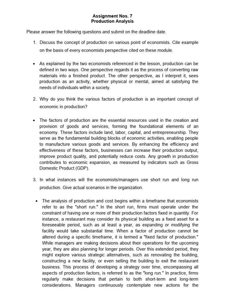 Production Analysis and Economic Factors | PDF | Economics | Factors Of Production