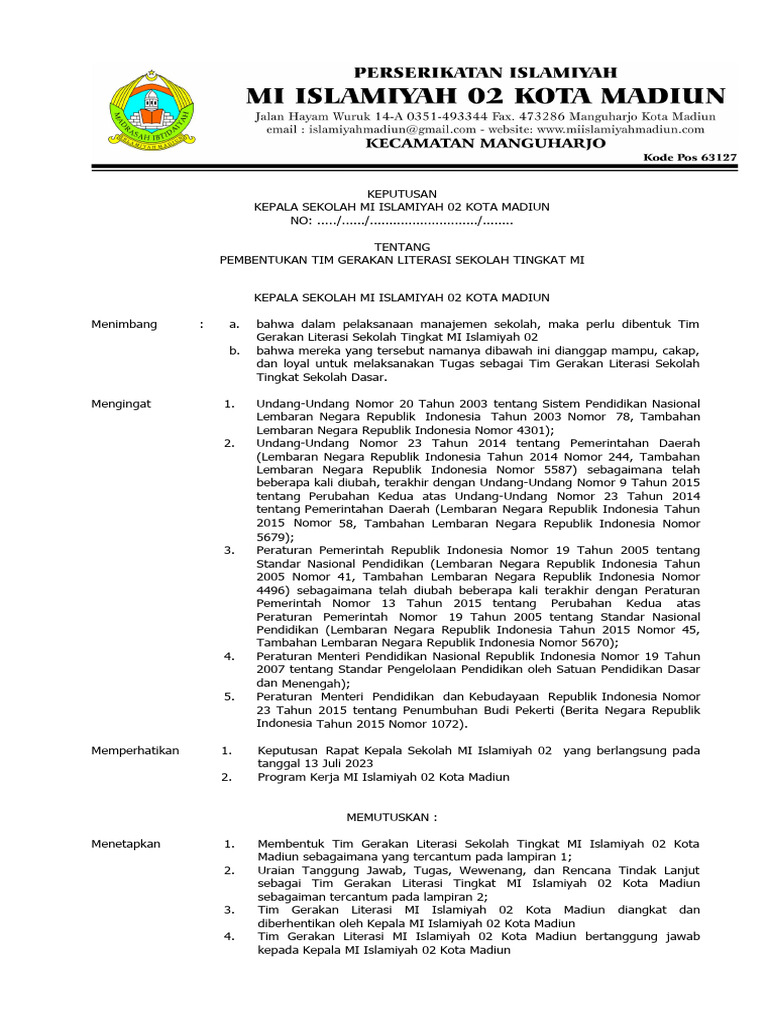 SK Tim Literasi Sekolah | PDF