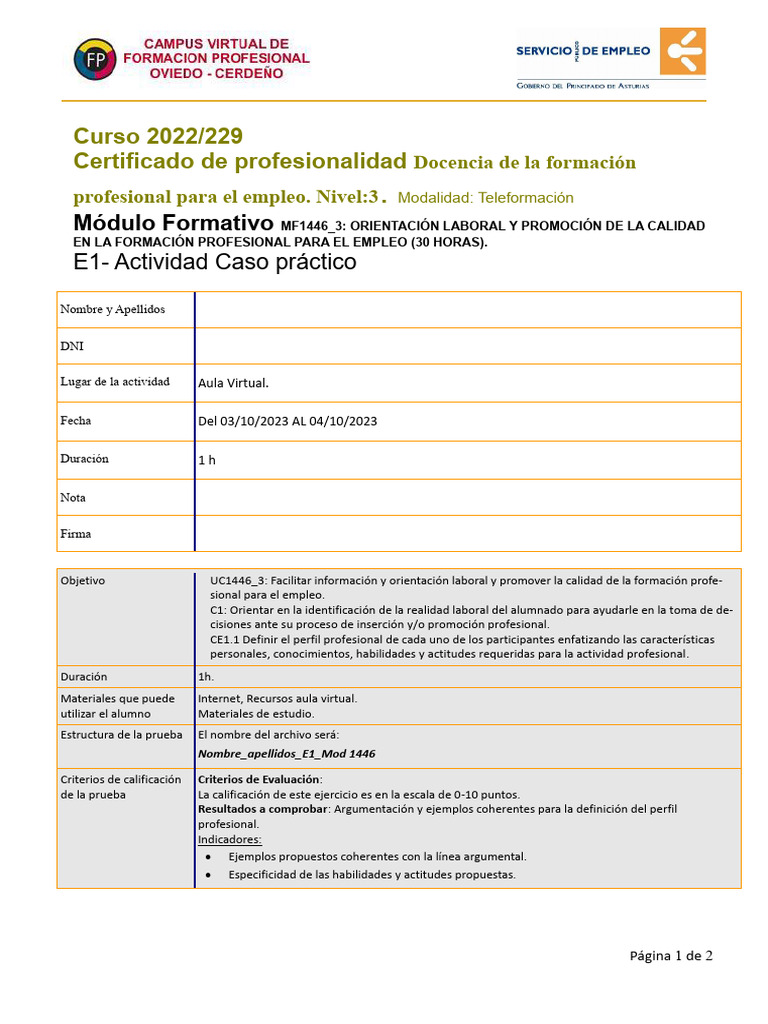 E1 Practica Mod1446 | PDF | Aprendizaje | Modificación de comportamiento