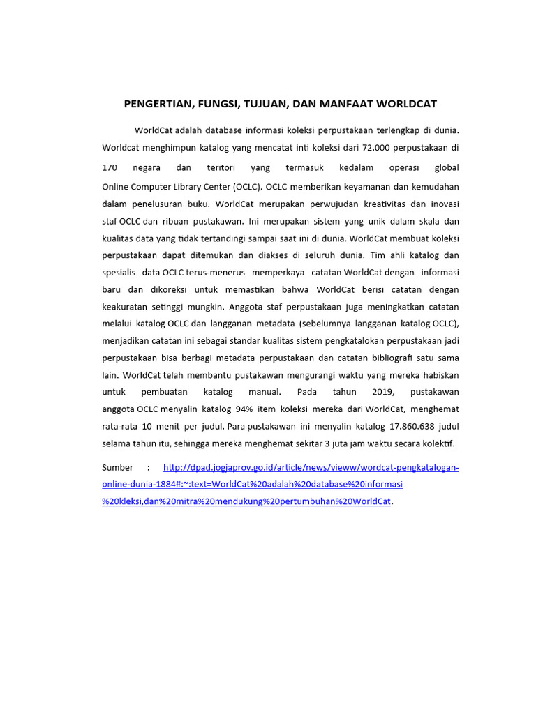 Pengertian, Fungsi, Tujuan, Dan Manfaat Worldcat | PDF