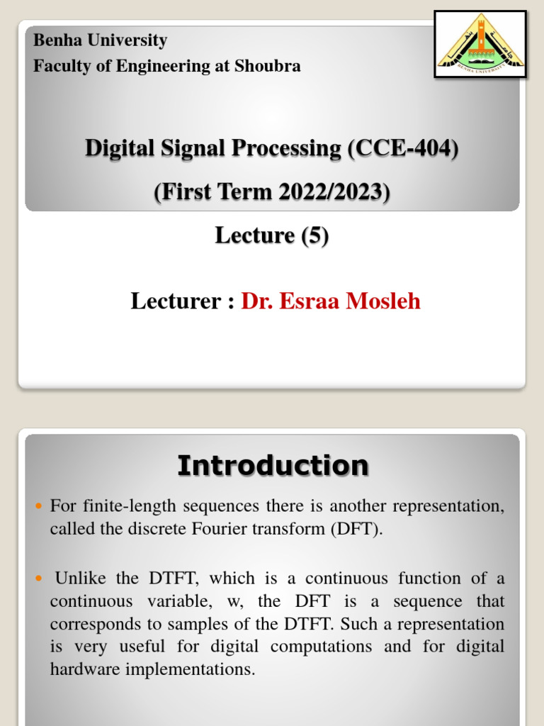 DSP Lec5 2022 | PDF | Discrete Fourier Transform | Convolution