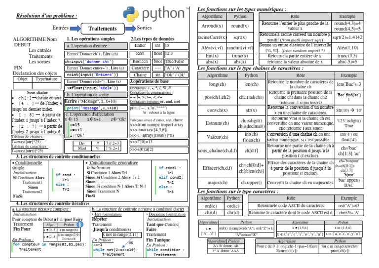 Fiche Python 2022 2023 | PDF | Booléen | Informatique