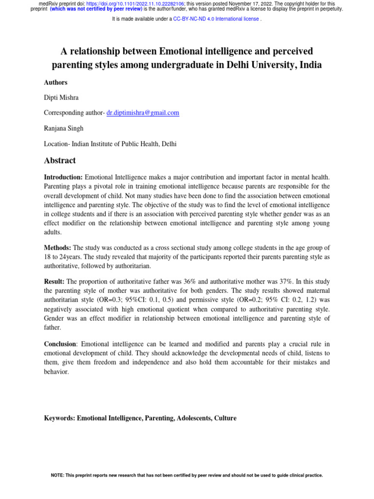 A Relationship Between Emotional Intelligence and | PDF A Relationship Between Emotional Intelligence and | PDF