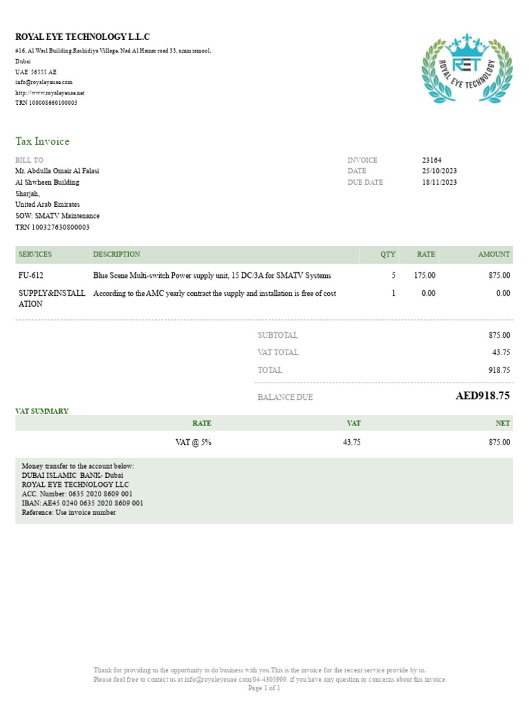 Invoice 23164 | PDF | United Arab Emirates | Public Finance