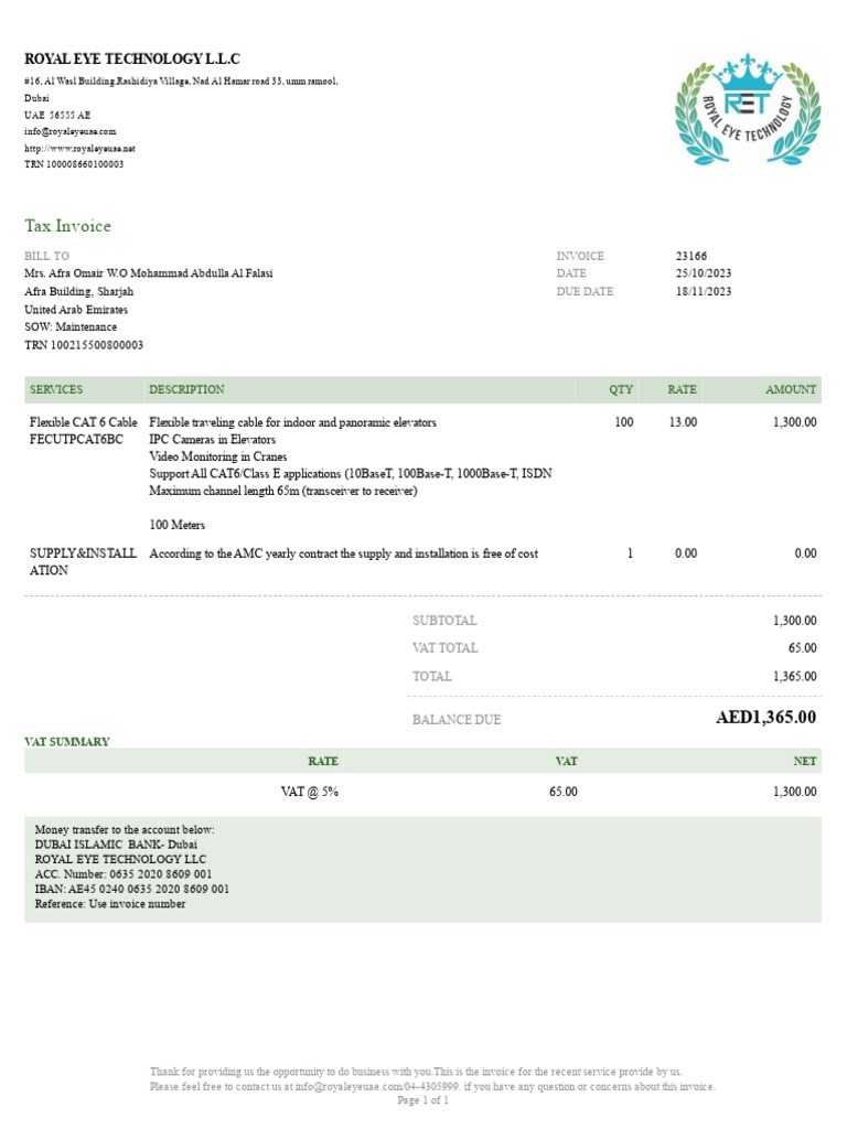Invoice 23166 | Download Free PDF | United Arab Emirates | Taxes