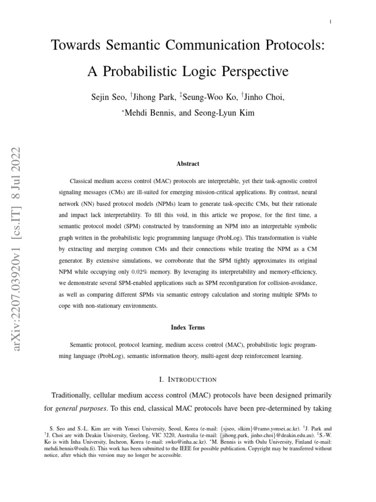 Towards Semantic Communication Protocols - A Probabilistic Logic ... Towards Semantic Communication Protocols - A Probabilistic Logic ...