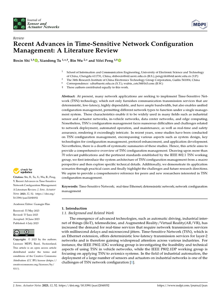 Recent Advances in Time-Sensitive Network Configur | PDF | Computer Network | Networking Standards