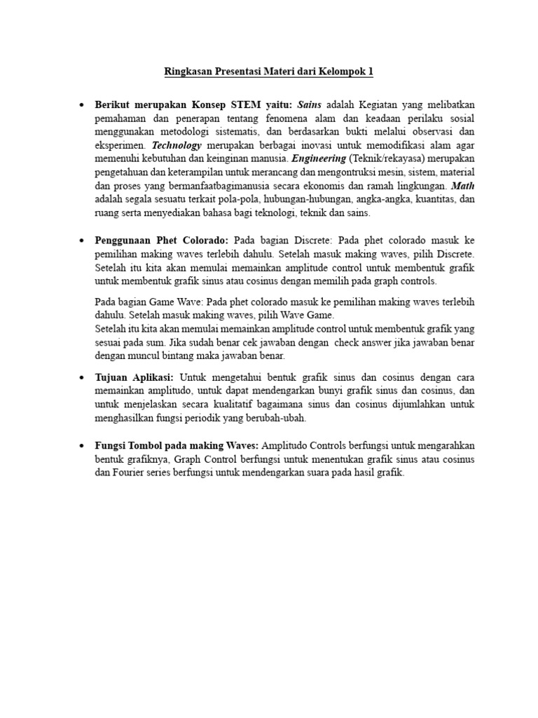 Ringkasan Hasil Presentasi STEM | PDF | Metode & Bahan Ajar