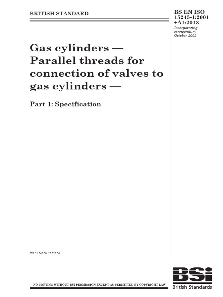 Gas Cylinders - Parallel Threads For Connection of Valves To Gas ...