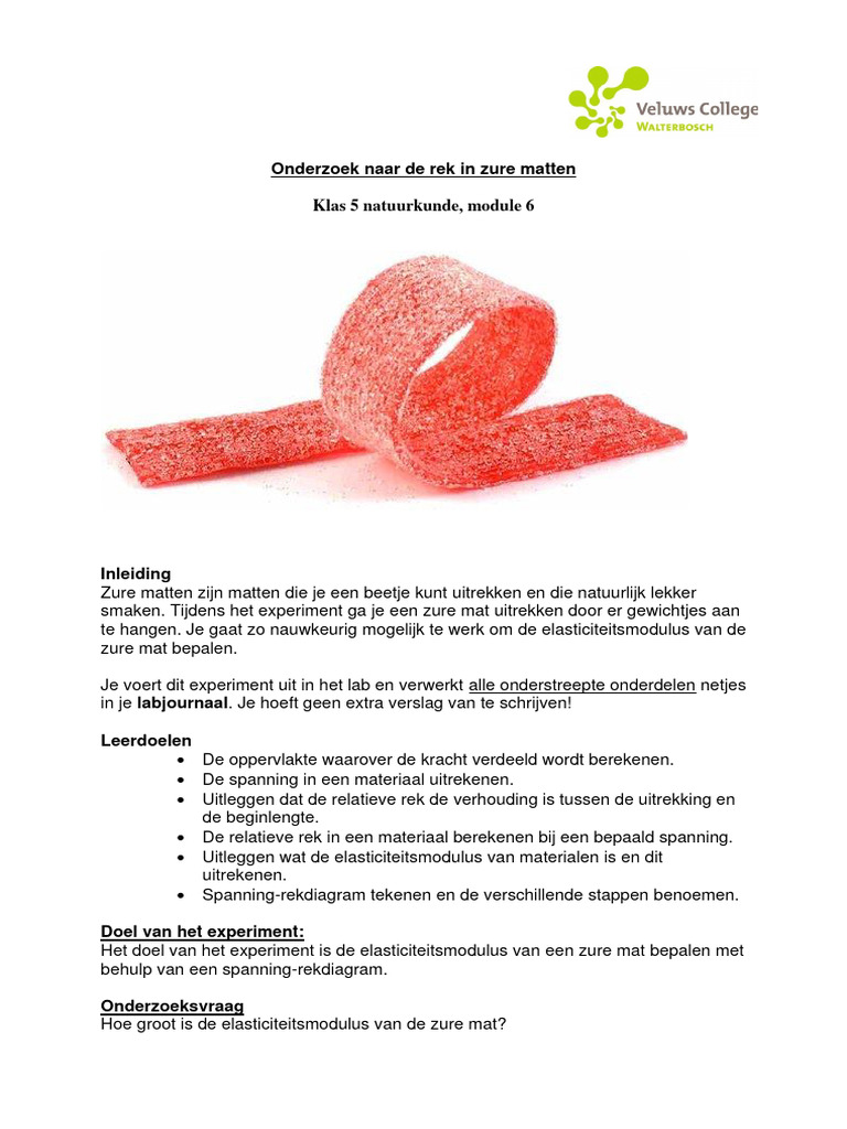 Opdracht 'Onderzoek Naar de Rek in Zure Matten' | PDF