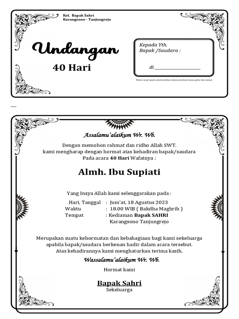 Undangan 40 Hari | PDF
