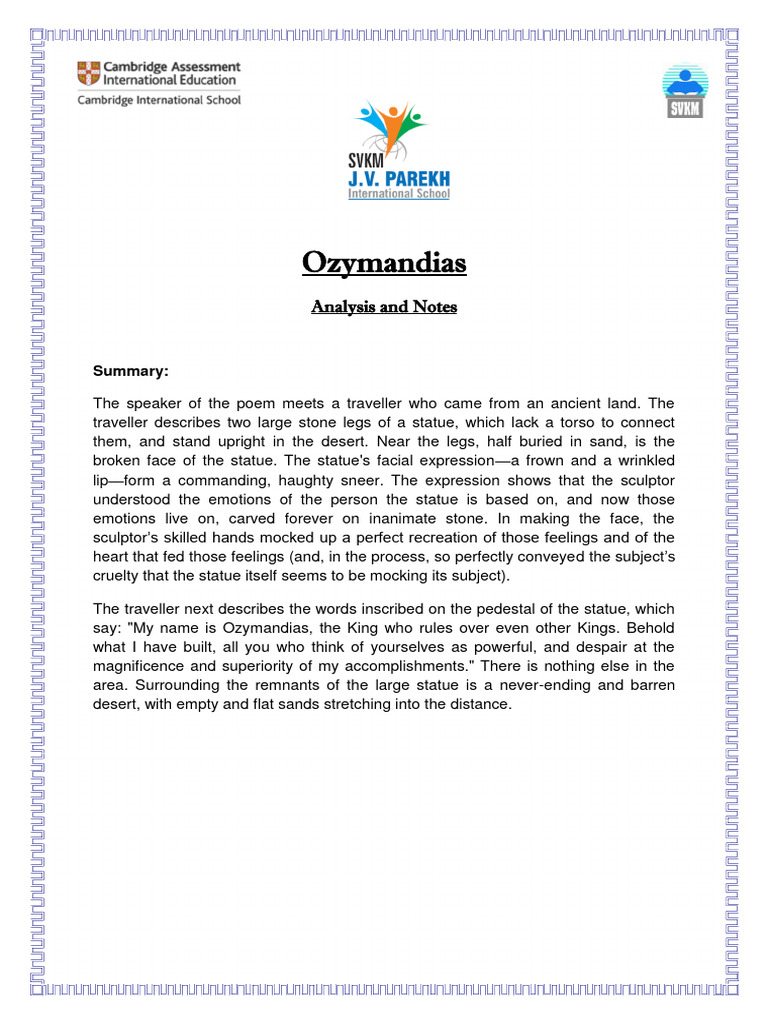 Ozymandias Analysis and Notes | PDF