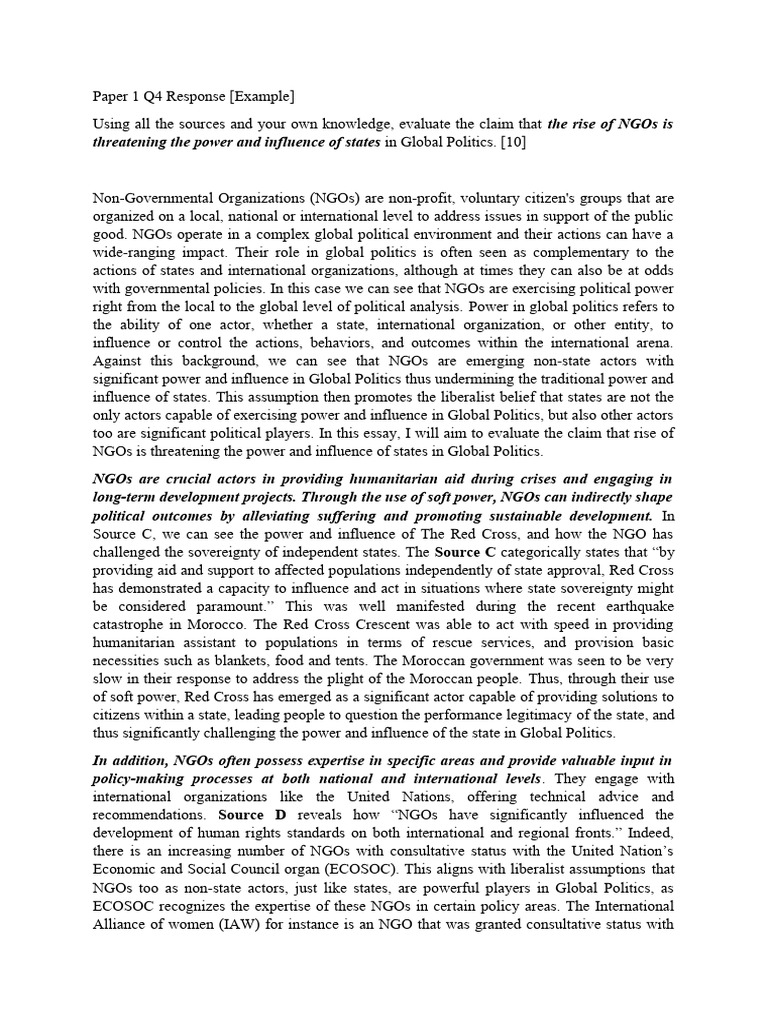Paper 1 Q4 Response Annotated | PDF | Non Governmental Organization ...