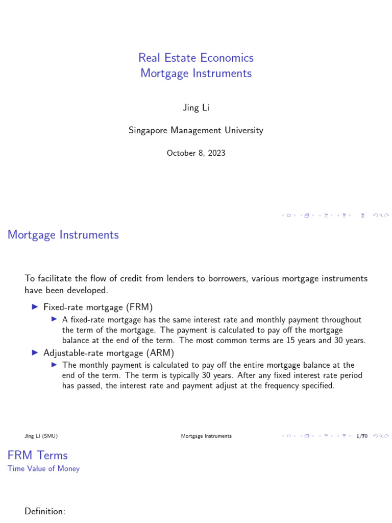 Real Estate Economics Mortgage Instruments: Jing Li Singapore Management University | PDF ...