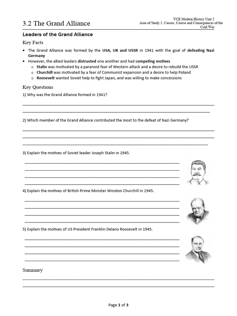 3.2 The Grand Alliance Worksheet | PDF | Allies Of World War II | Diplomacy
