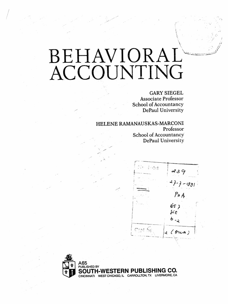 Behavioral Accounting, Gary Siegel, 1989 | PDF