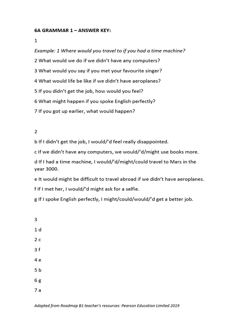 6A Grammar 1 Answer Key Guide | PDF