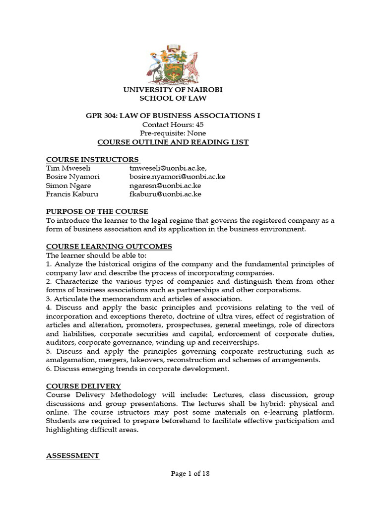 GPR 304 - LBA I Course Outline 2023 | PDF | Liquidation | Educational ...