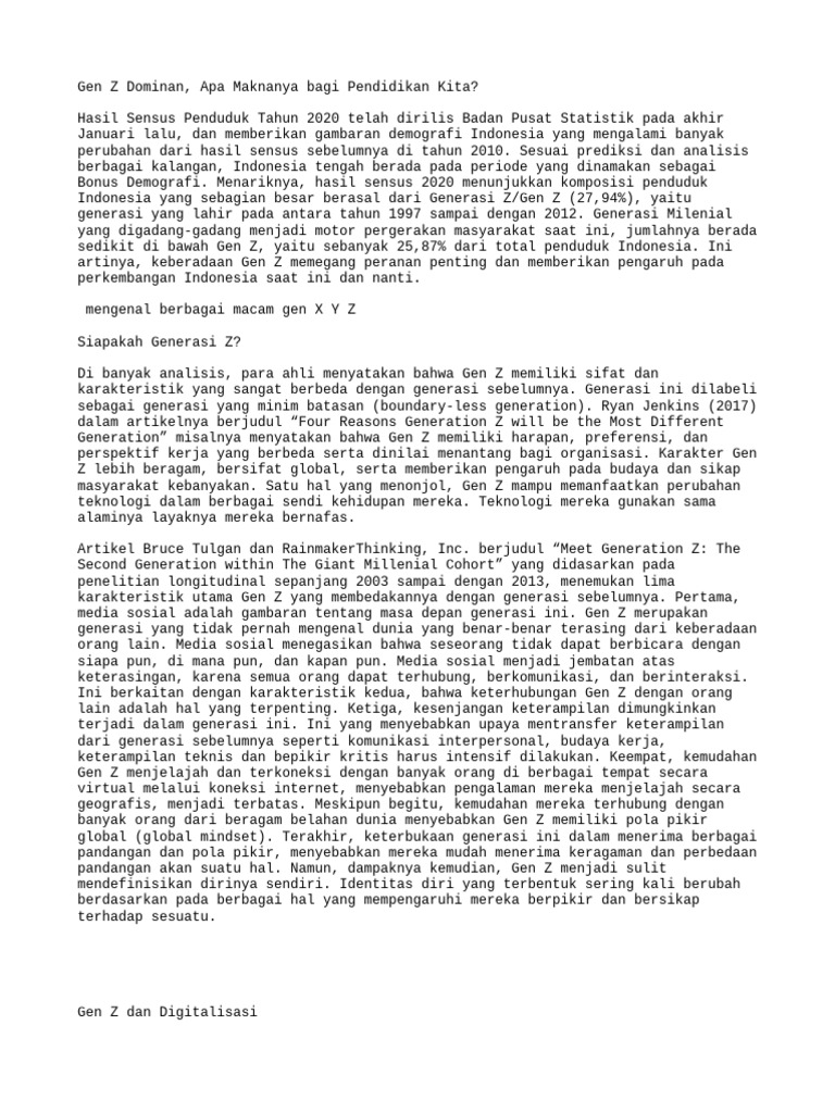 Gen Z Dominan, Apa Maknanya Bagi Pe | PDF