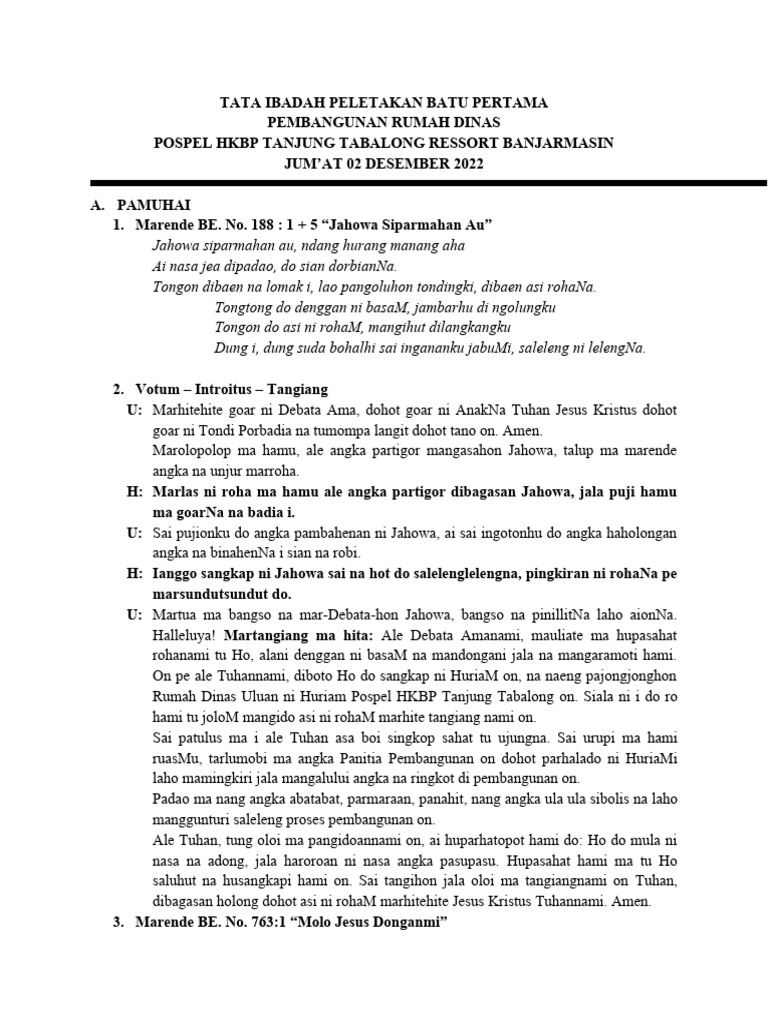 Tata Ibadah Peletakan Batu Pertama | PDF