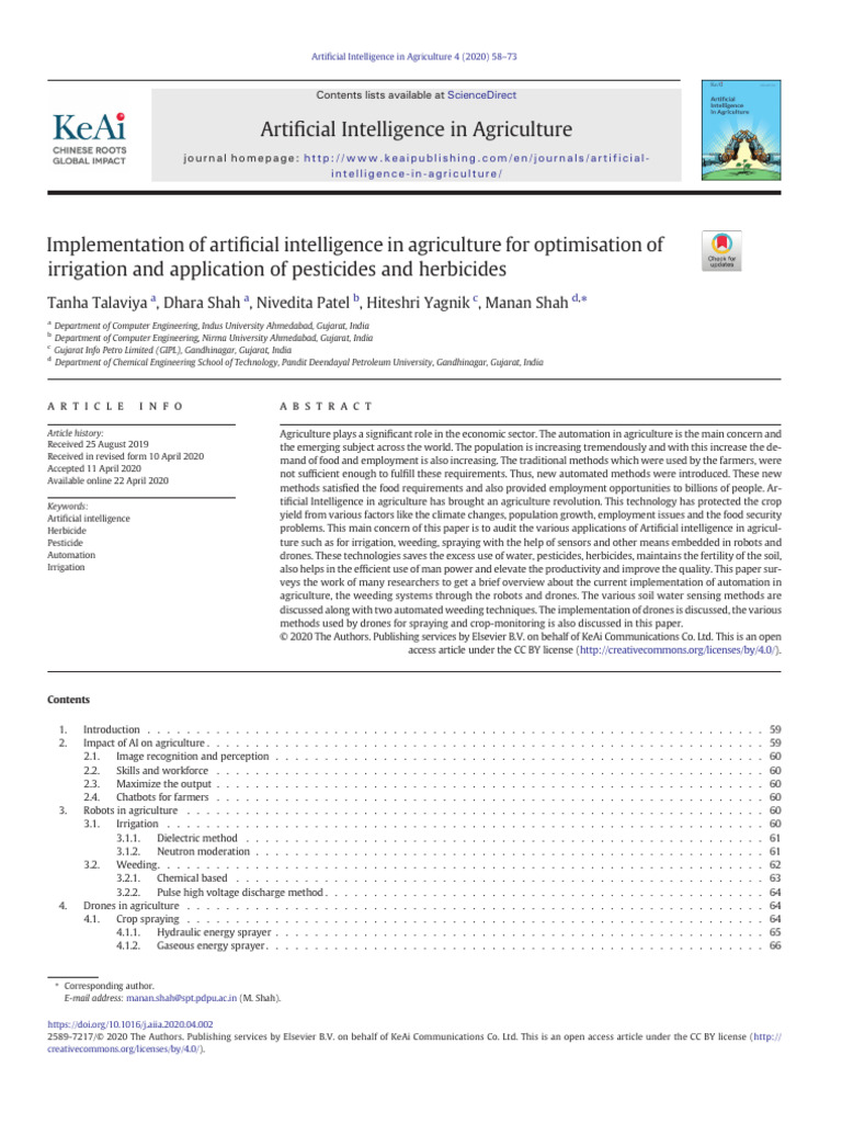 Implementation of Artificial Intelligence in Agriculture For Optimisation of | PDF | Technology ...