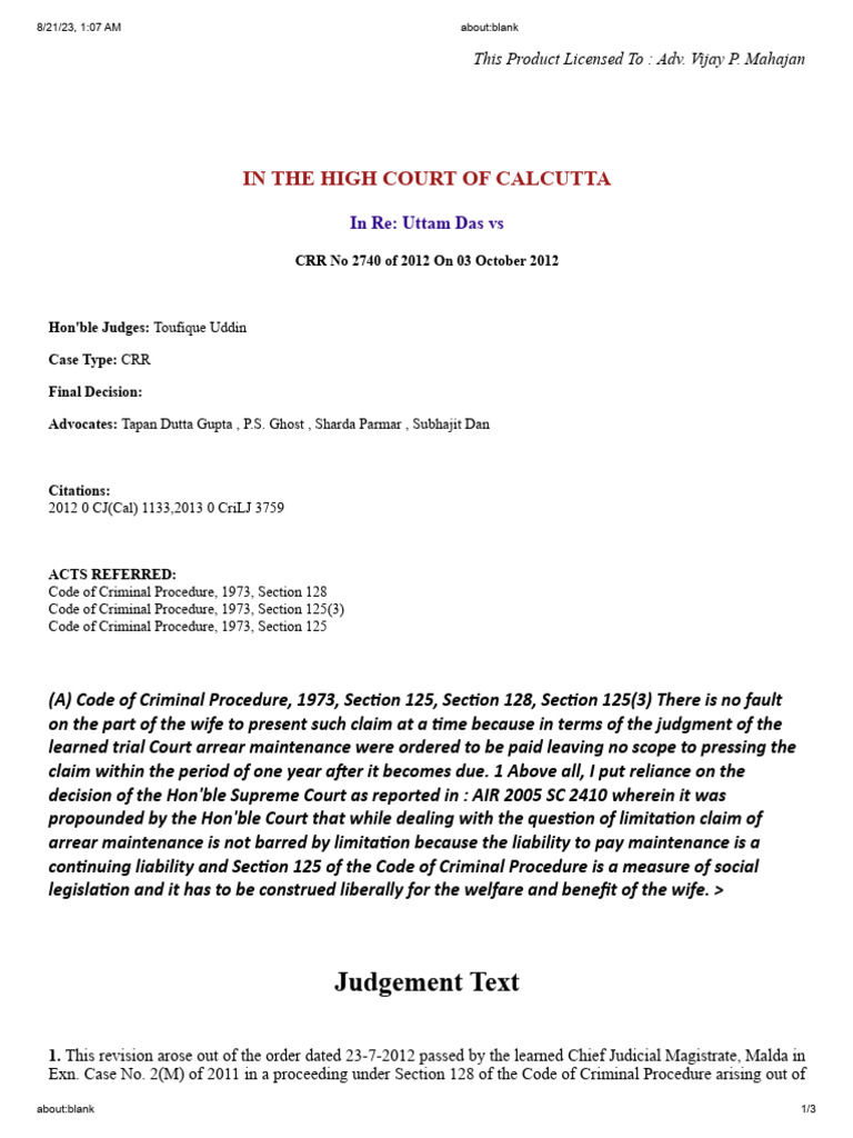 In The High Court of Calcutta: Judgement Text | PDF | Judgment (Law ...