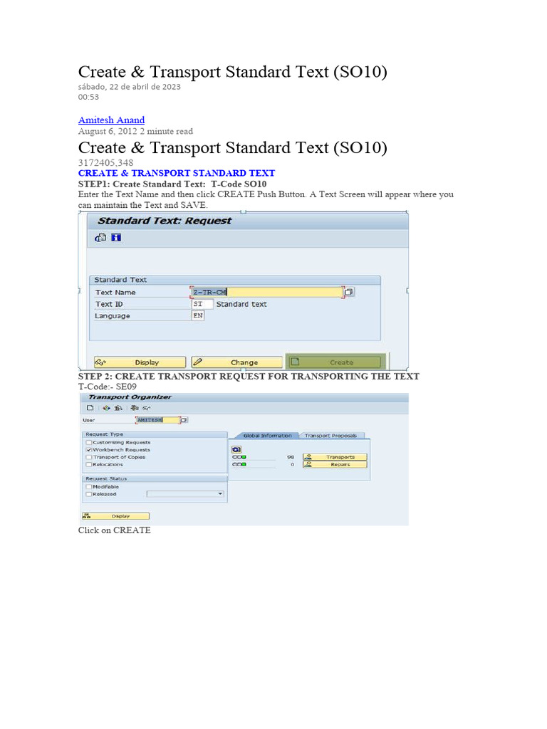 Create & Transport Standard Text (SO10) | PDF | Computers
