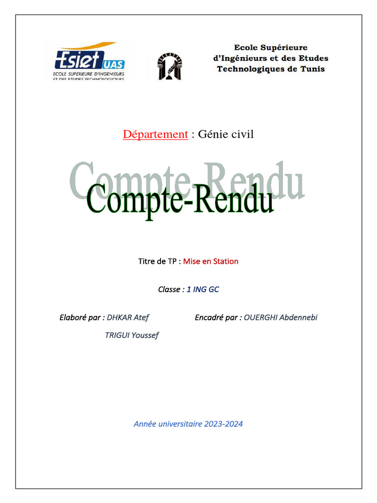 Topo-TP1 Mise en Station | PDF | Méthodes et références pédagogiques | Sciences et mathématiques