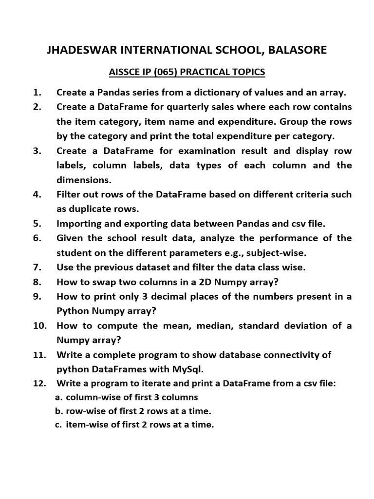 Topics For IP (065) Practical | PDF | Comma Separated Values | Data