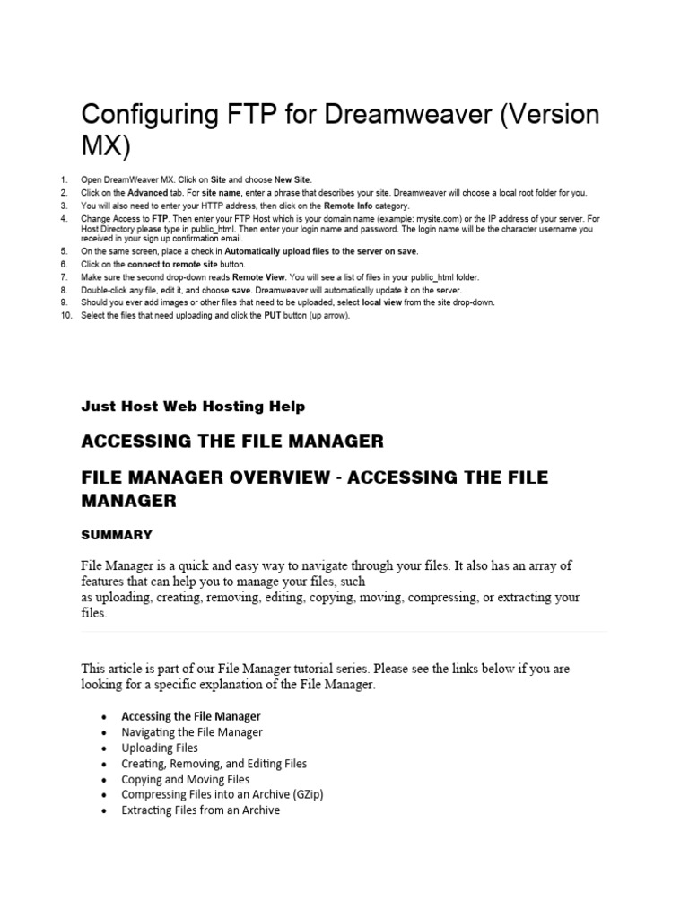 Configuring FTP For Dreamweaver | PDF | File Transfer Protocol | Computer File