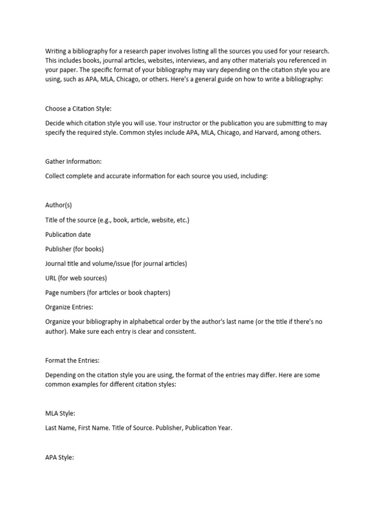 How To Write Bibliography of Research Paper | PDF | Citation | Apa Style