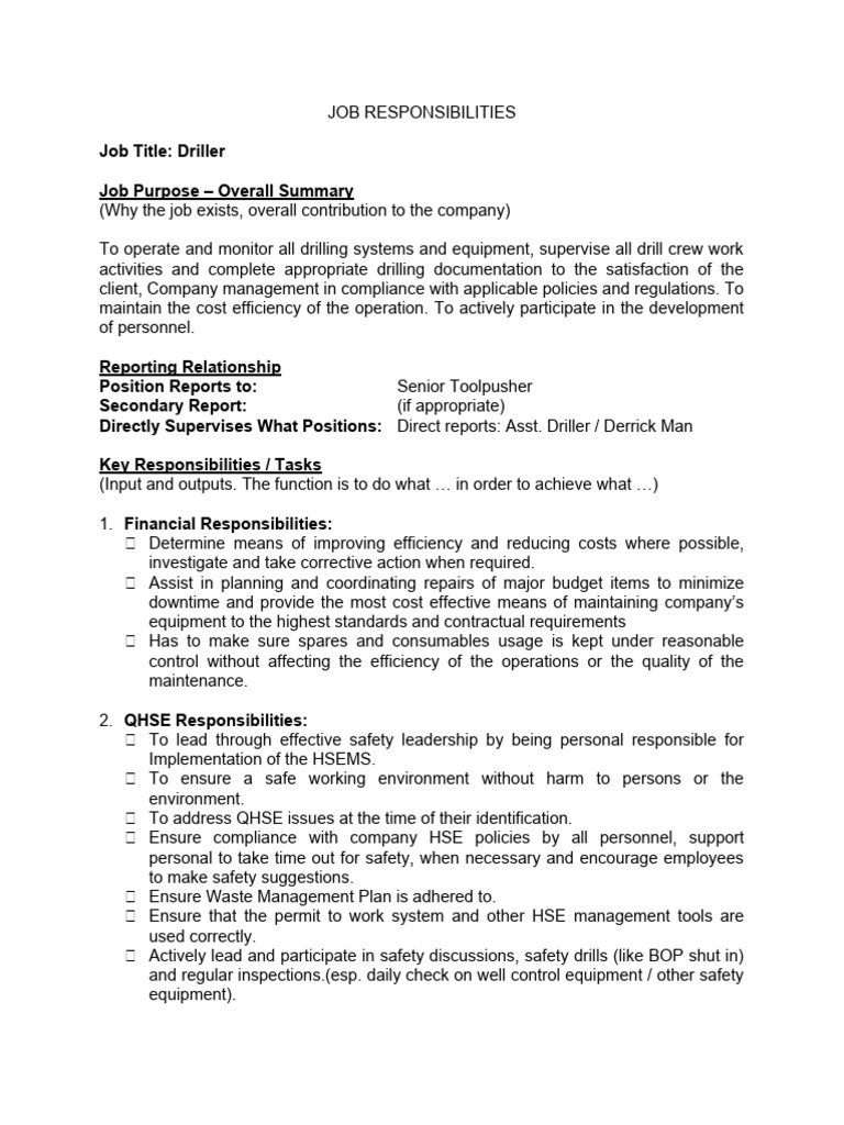 Driller Pdf Safety Regulatory Compliance