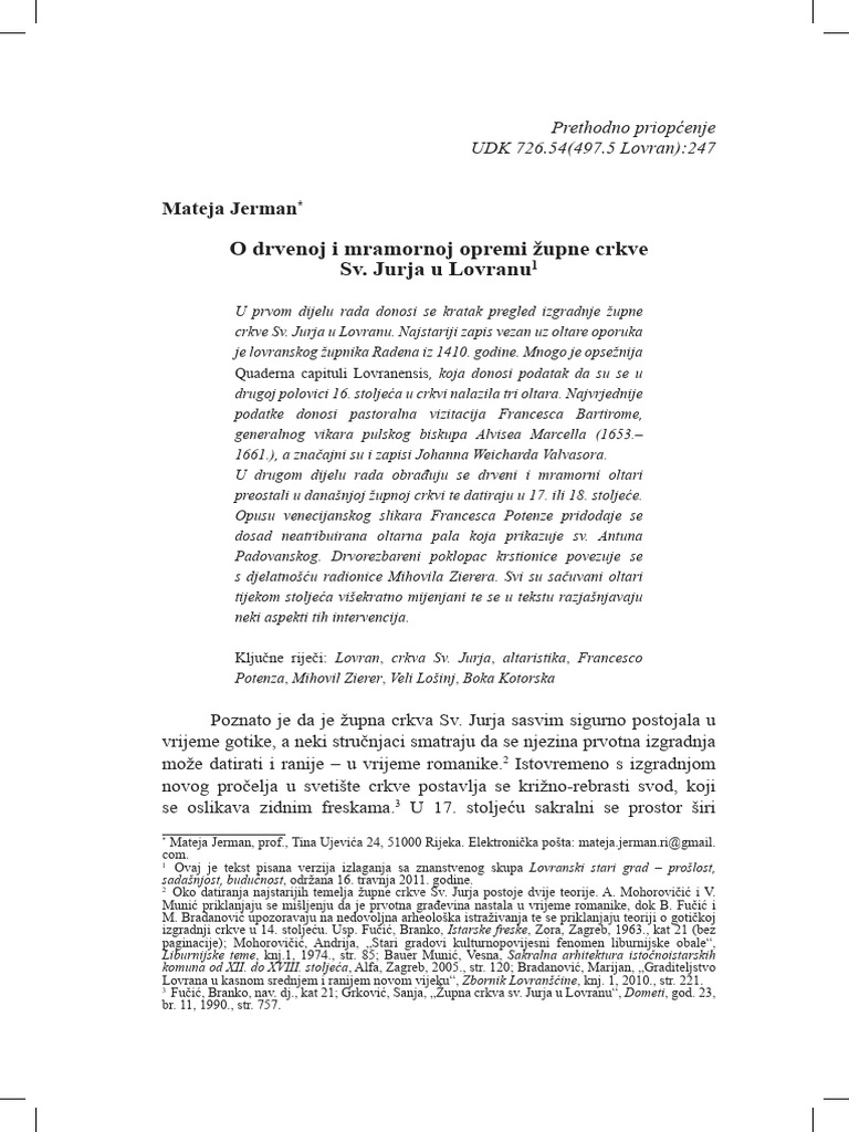 Jerman M. - O Drvenoj I Mramornoj Opremi Zupne Crkve | PDF