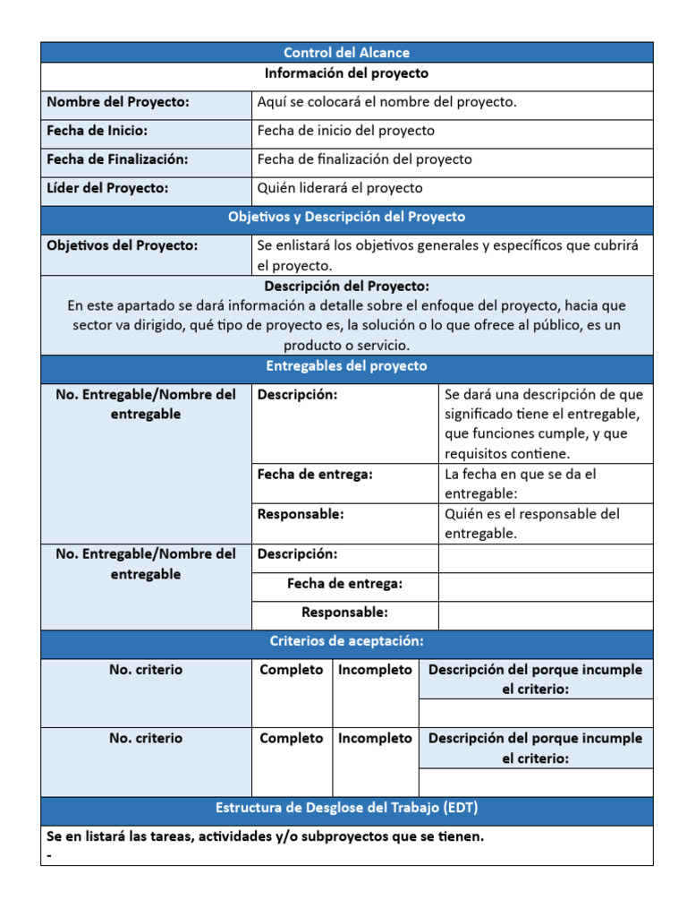 Control Del Alcance Plantilla | PDF