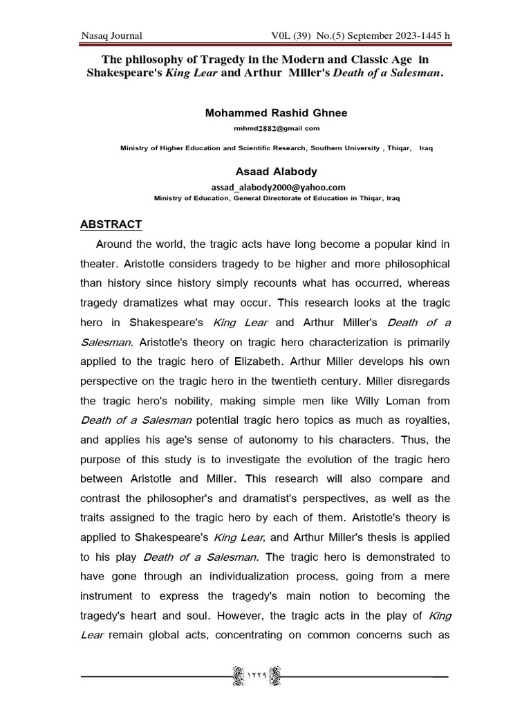 The Philosophy of Tragedy in The Modern and Classic Age in Shakespeare ...