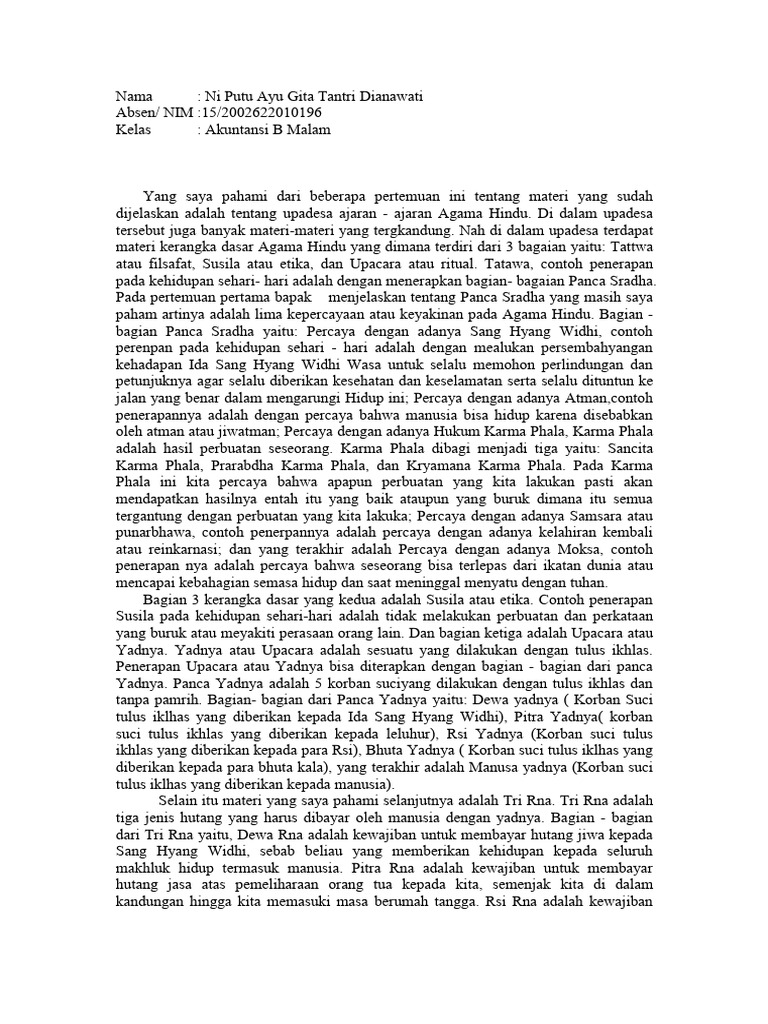 15 - Ni Putu Ayu Gita Tantri Dianawati (UTS Agama Hindu) 1 | PDF