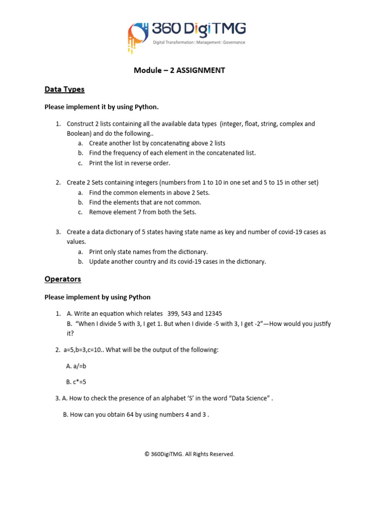 Module 2 Data Types, Operators, Variables Assignment | PDF | Teaching Methods & Materials