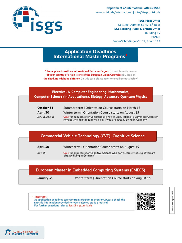 RPTU - Application - Deadlines - Int. - Master - Programs Oct31 | PDF ...
