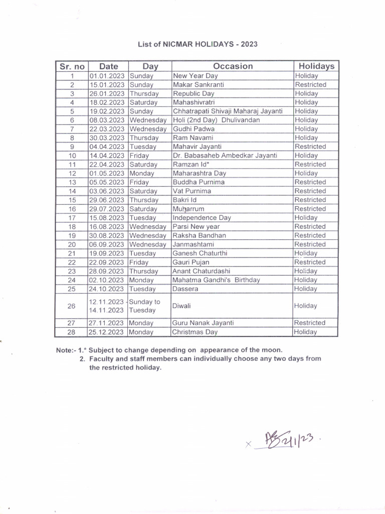 List of Holidays | PDF