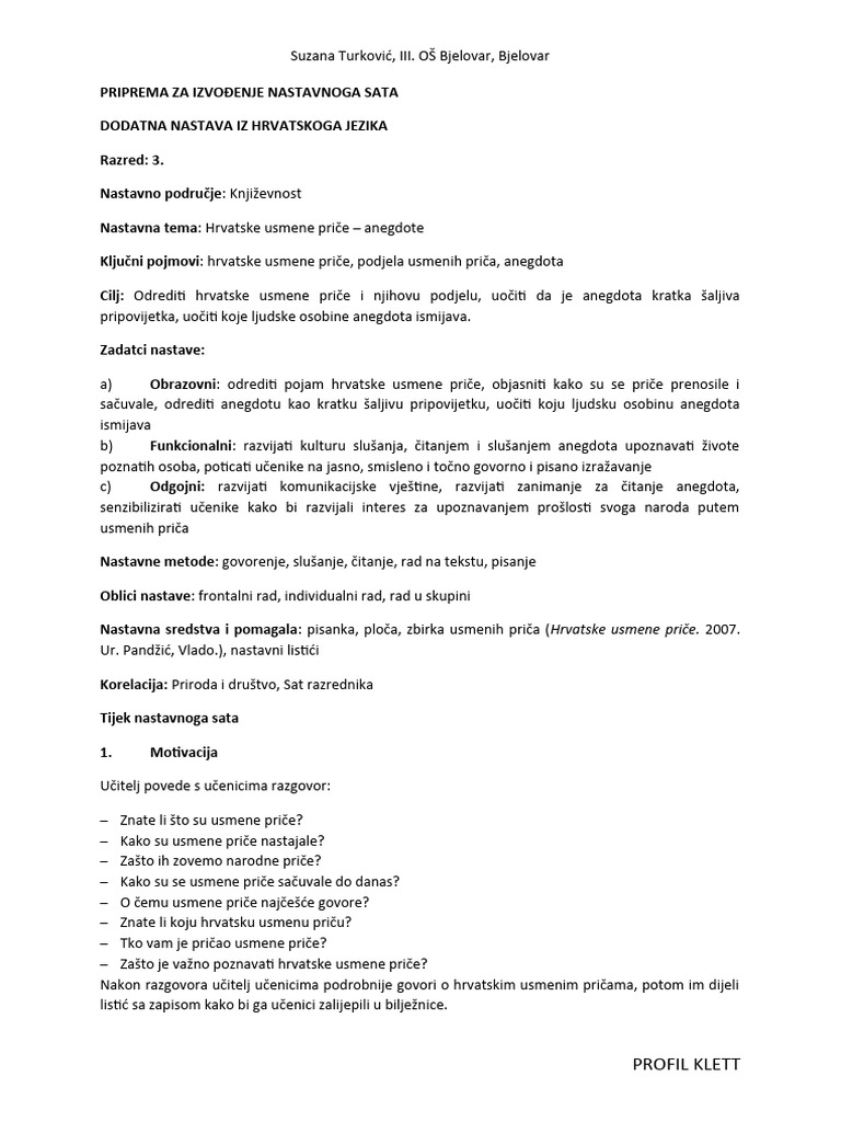 Priprema Hrvatske Usmene Price Anegdote | PDF