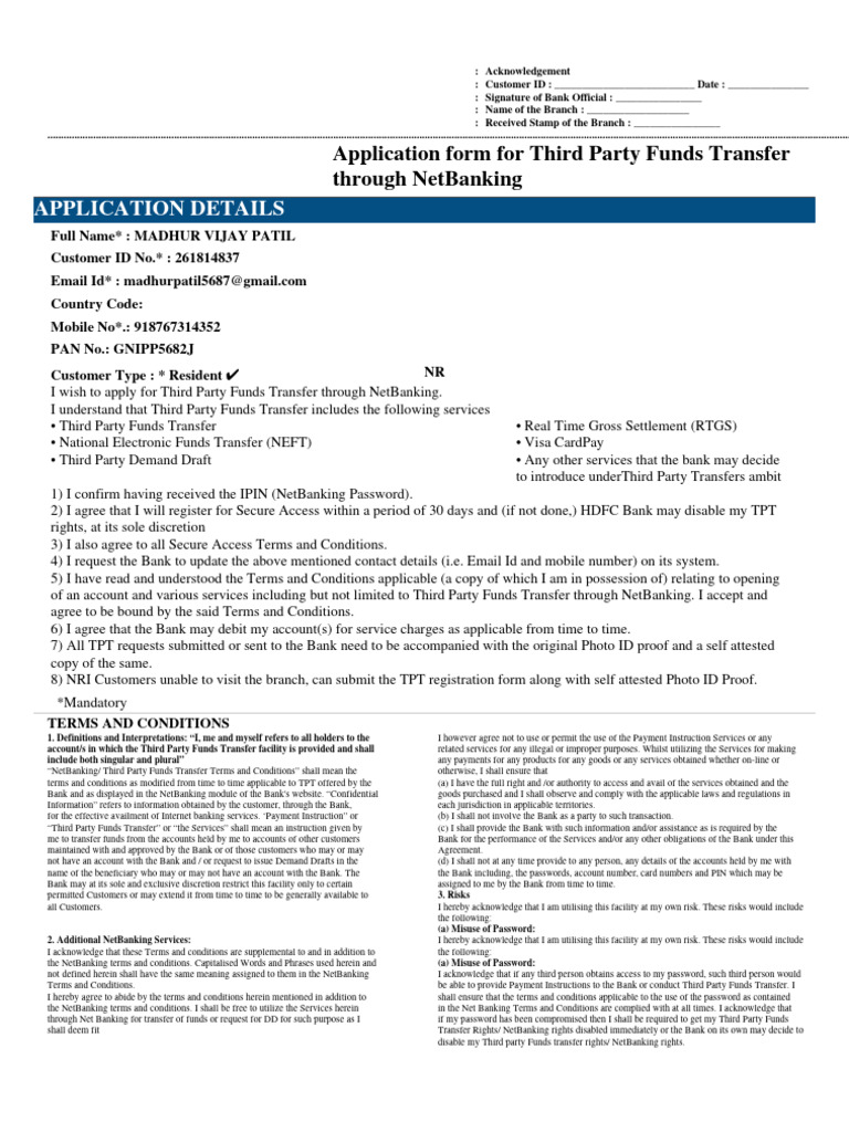 Third Party Transfer Form | PDF | Online Banking | Banks & Banking
