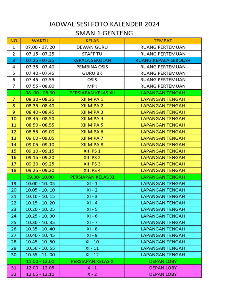 Jadwal Foto Kalender 2024 SMAN 1 | PDF