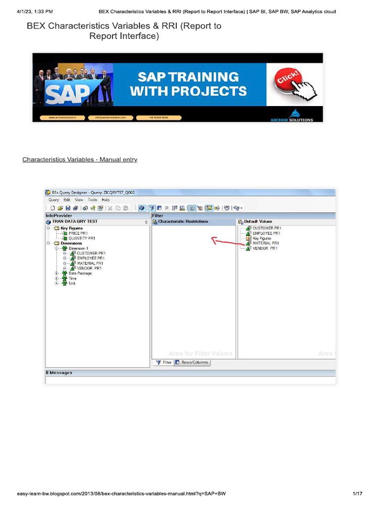 BEX Characteristics Variables & RRI (Report To Report Interface) | PDF