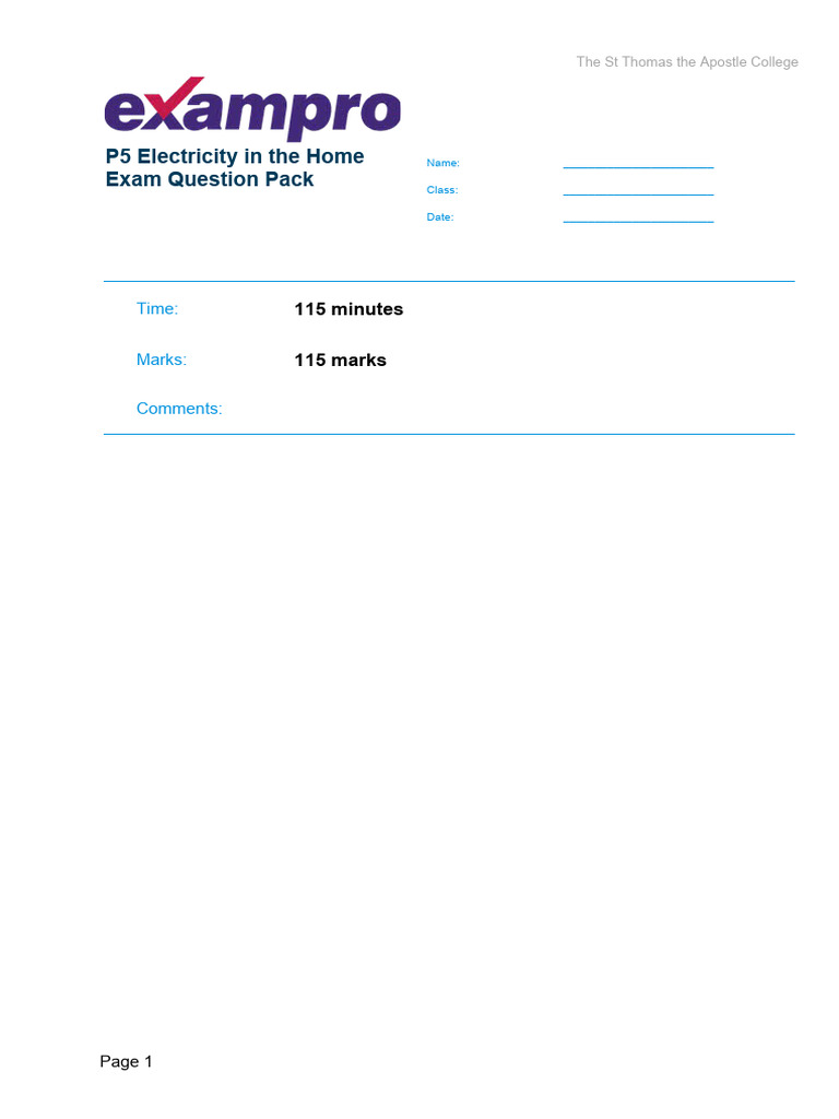 P5 Electricity Exam Question Pack | PDF | Fuse (Electrical) | Ac Power ...