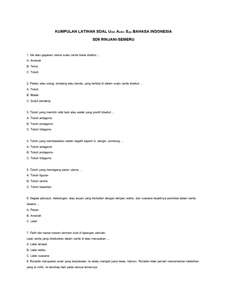 Kumpulan Latihan Soal Uas Bahasa Indonesia | PDF