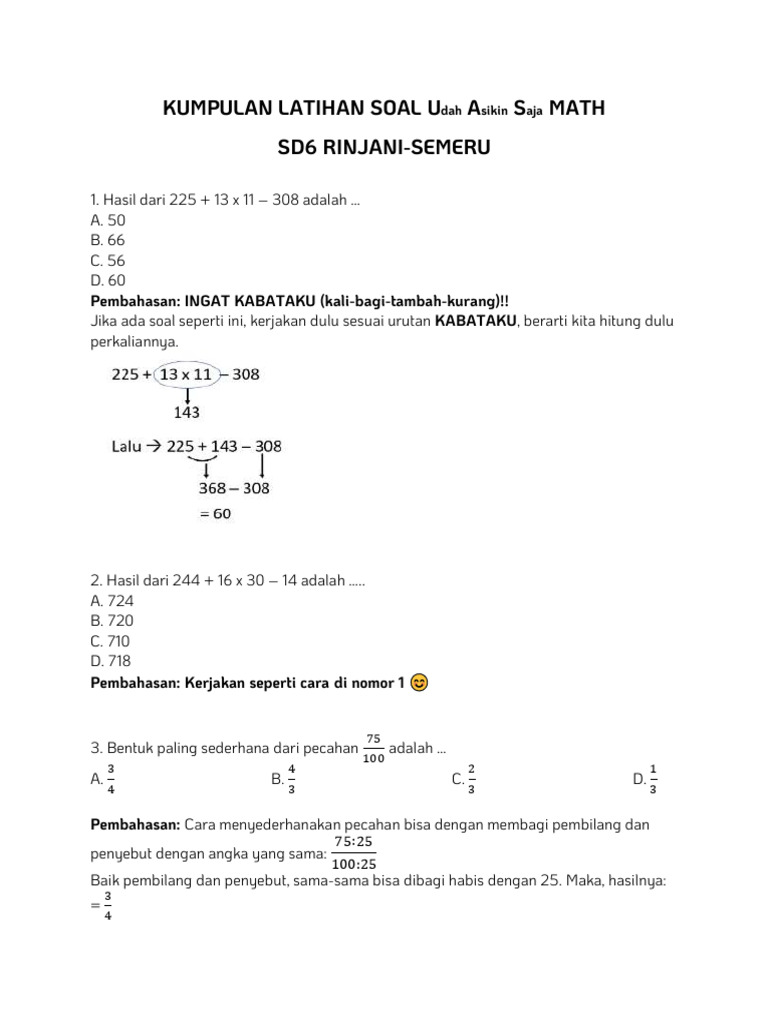 Latihan Soal Uas Math | PDF