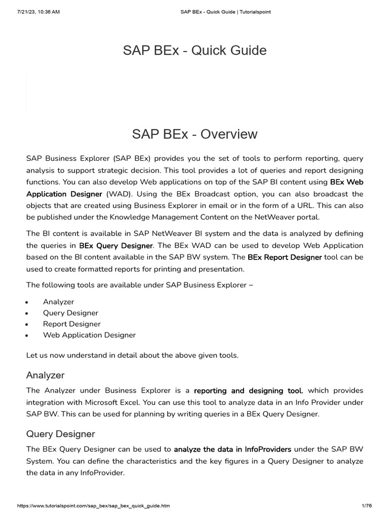 SAP BEx - Quick Guide - Tutorialspoint | Download Free PDF | World Wide Web | Internet & Web