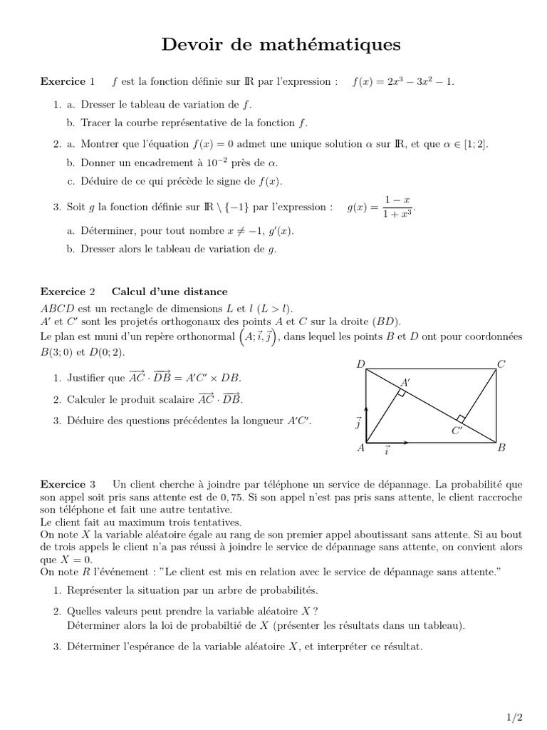 1S DS FCT PS Proba | PDF | Espérance mathématique | Variable aléatoire