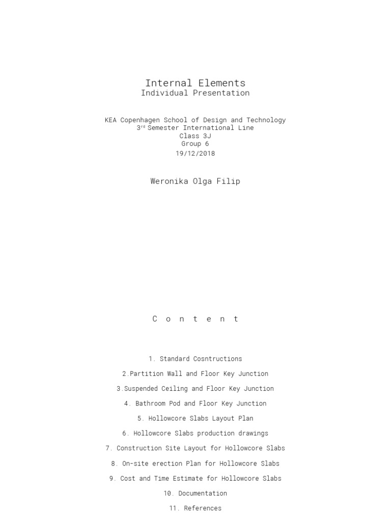 Internal Building Elements - Standard Construction. Individual ...