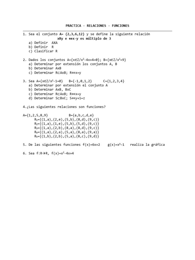 Practica de Relaciones y Funciones | PDF